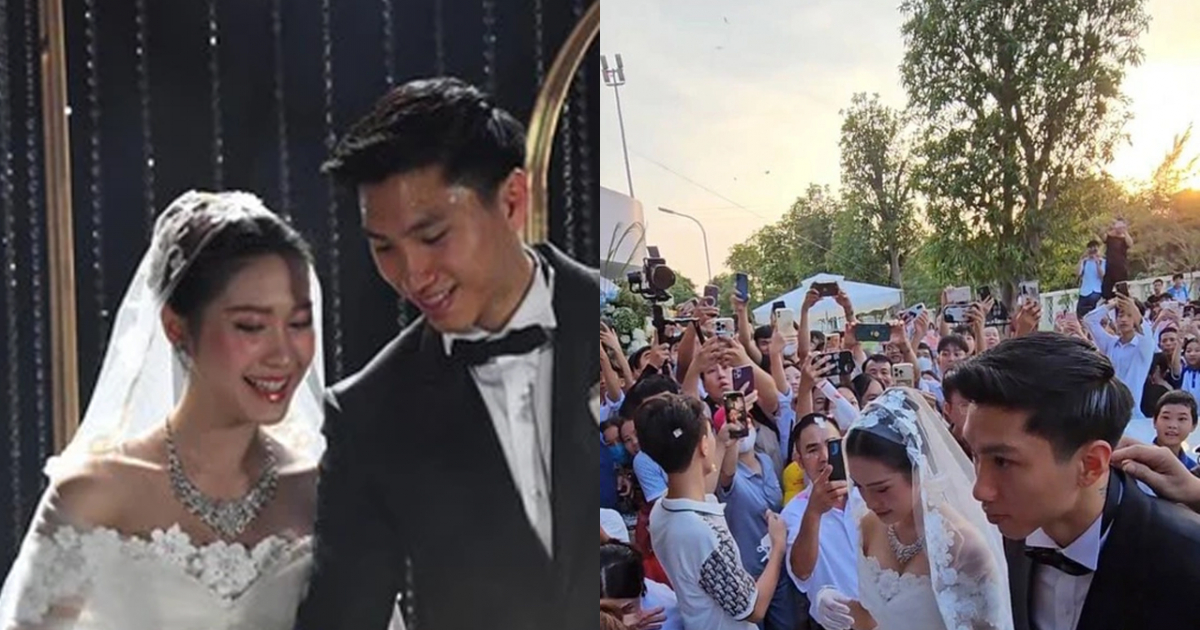 Lúc này ở Thái Bình, dân làng đổ xô đến đám cưới Đoàn Văn Hậu, cô dâu xuất hiện với visual xinh đẹp