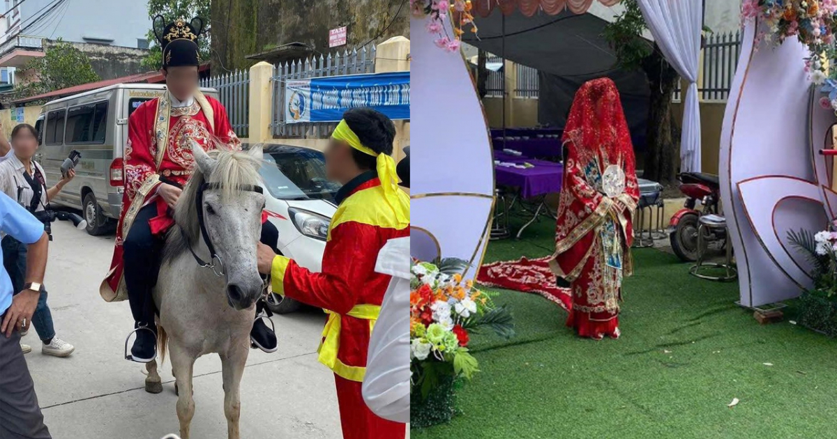 Đám cưới gây tranh cãi ở Hưng Yên: Chú rể cưỡi ngựa, cô dâu trùm khăn ...