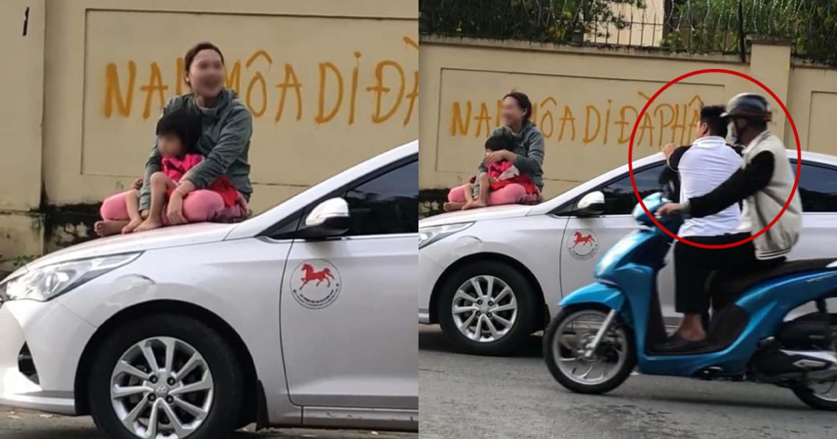 Bắt gặp chồng hẹn hò nhân tình, người vợ ôm con ngồi nóc xe ô tô có hành động lạ gây xót xa